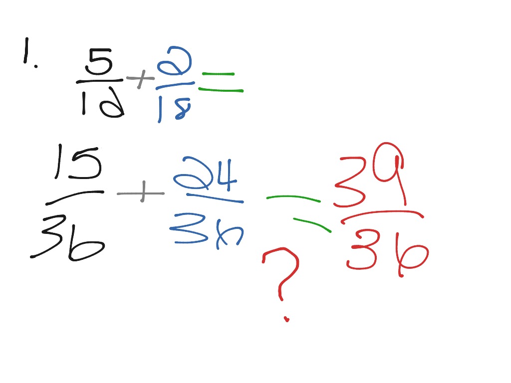 Warm up | Math, Fractions, adding and subtracting fractions | ShowMe