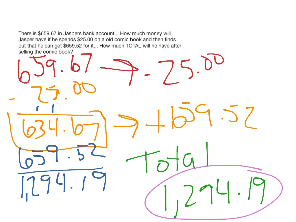 Jasper's Bank account | Math, Algebra, word problems | ShowMe
