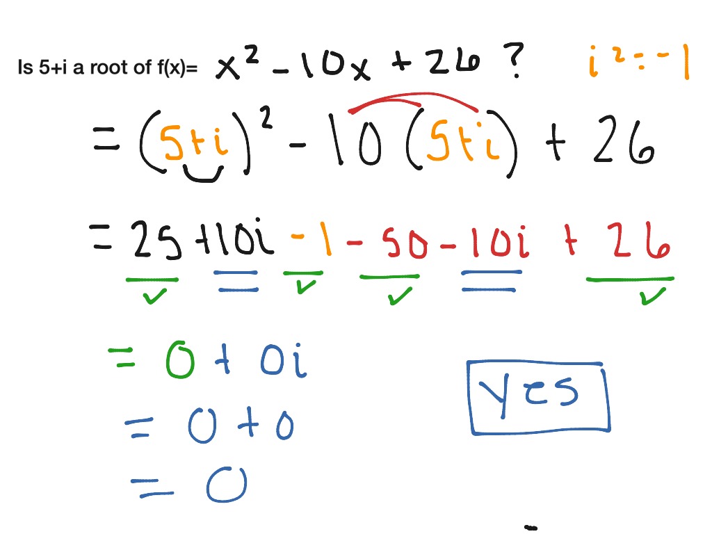 Test if given complex # is a root of a given equation | Math, Algebra 2 ...