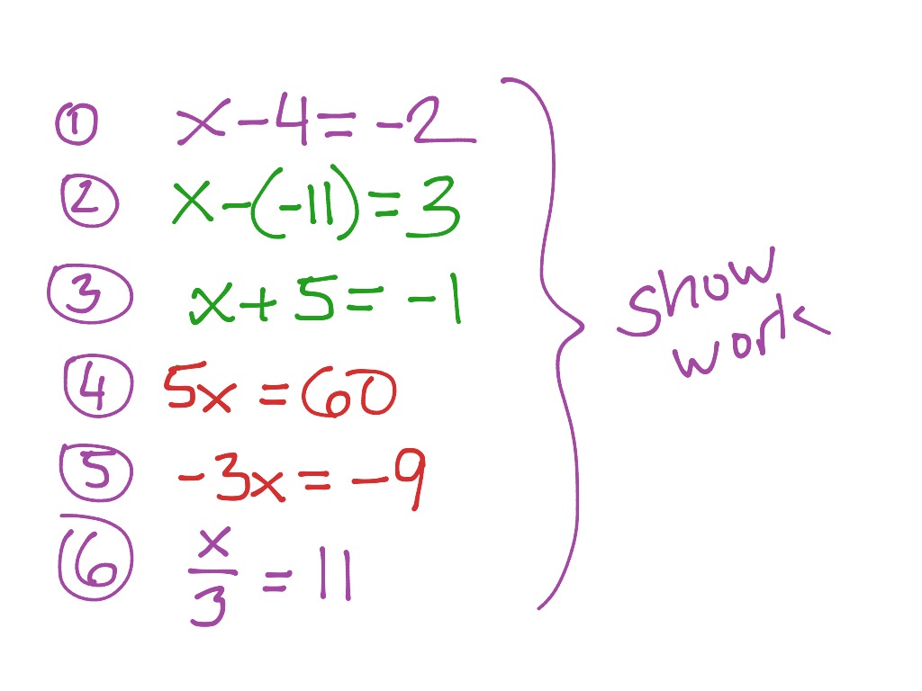 Solving One Steps Math Algebra Solving Equations Showme