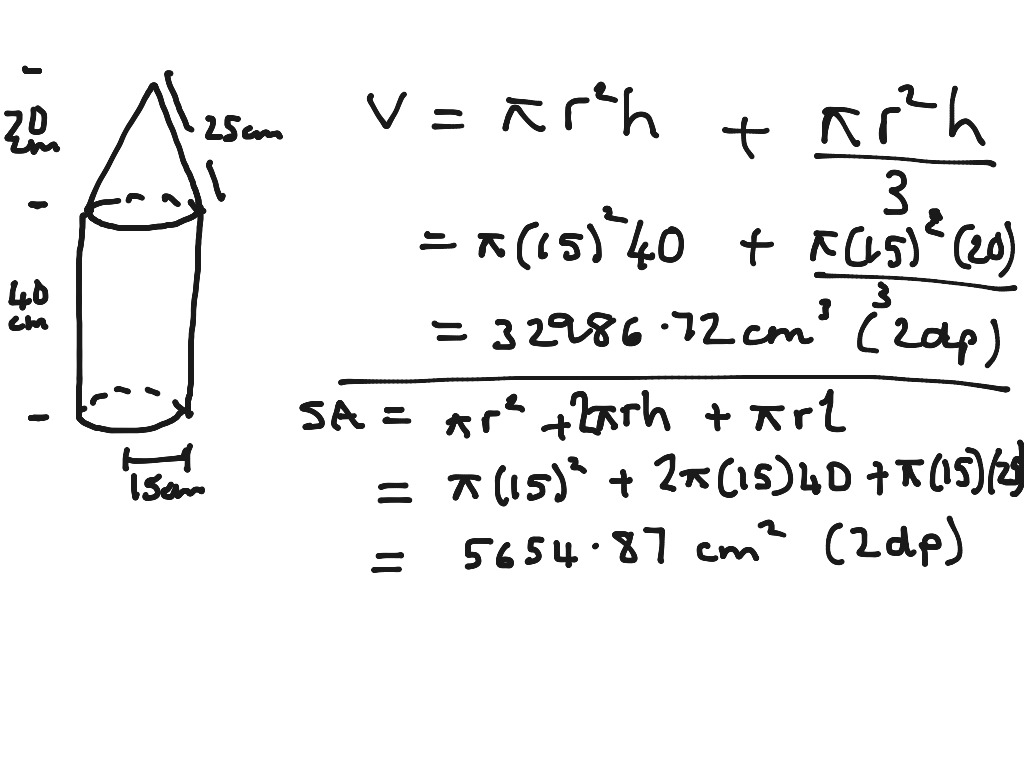 SA and V of cylinders and cones | Math | ShowMe