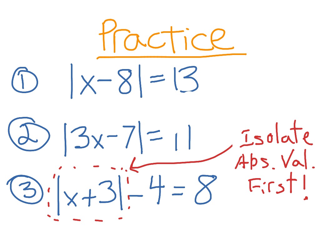 Abs value equation practice | Math | ShowMe