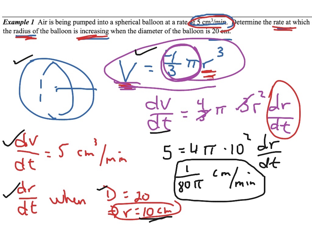Related rate inflating balloon | Math | ShowMe