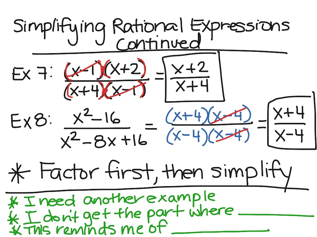 Simplifying Rational Expressions Continued | Math | ShowMe
