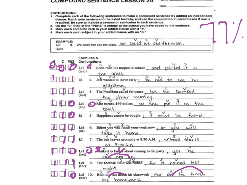 PSW compound Sentence 2A scoring model | english, Writing | ShowMe