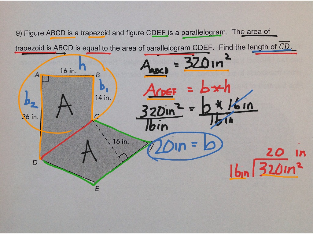 Finding a base of a polygon using area and height | Math | ShowMe