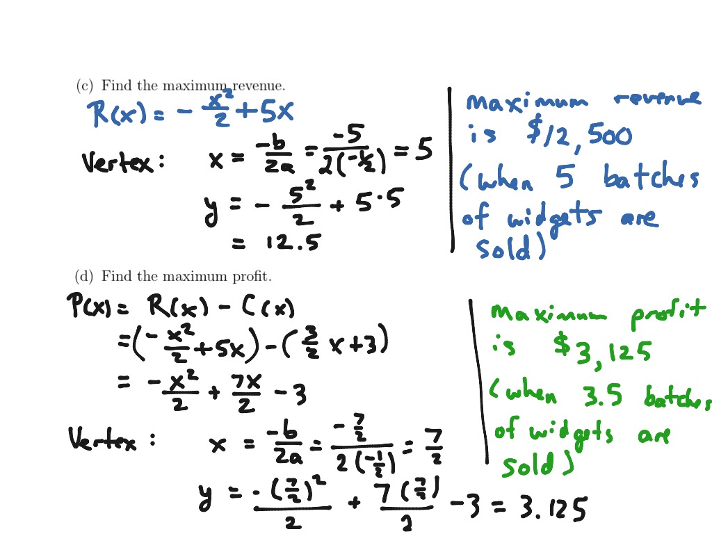 Quadratic revenue and cost part 2 | Math | ShowMe