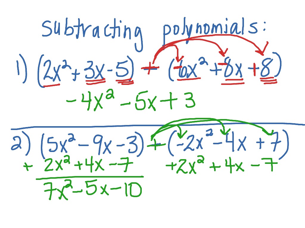 Subtracting polynomials | Math, Polynomials | ShowMe