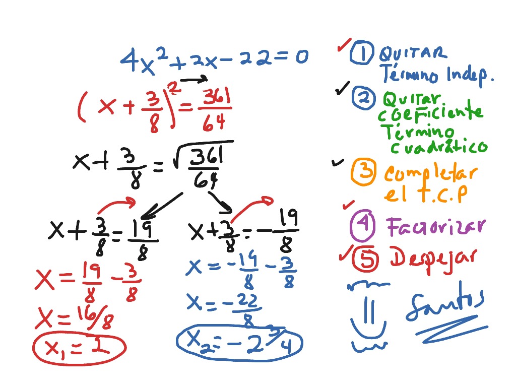MÉTODO DE COMPLETAR CUADRADOS PARA ECUACIONES DE 2o GRADO | Math ...