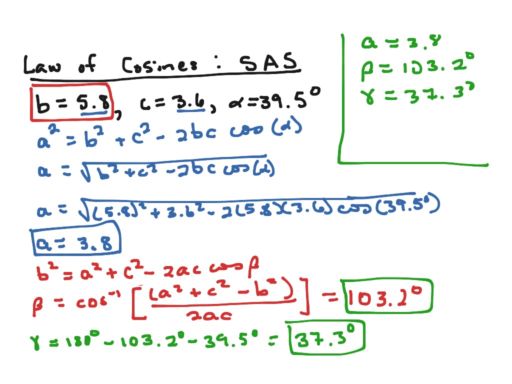 Law of Cosines - SAS (5 min) | Math, Trigonometry, Trig Triangles | ShowMe